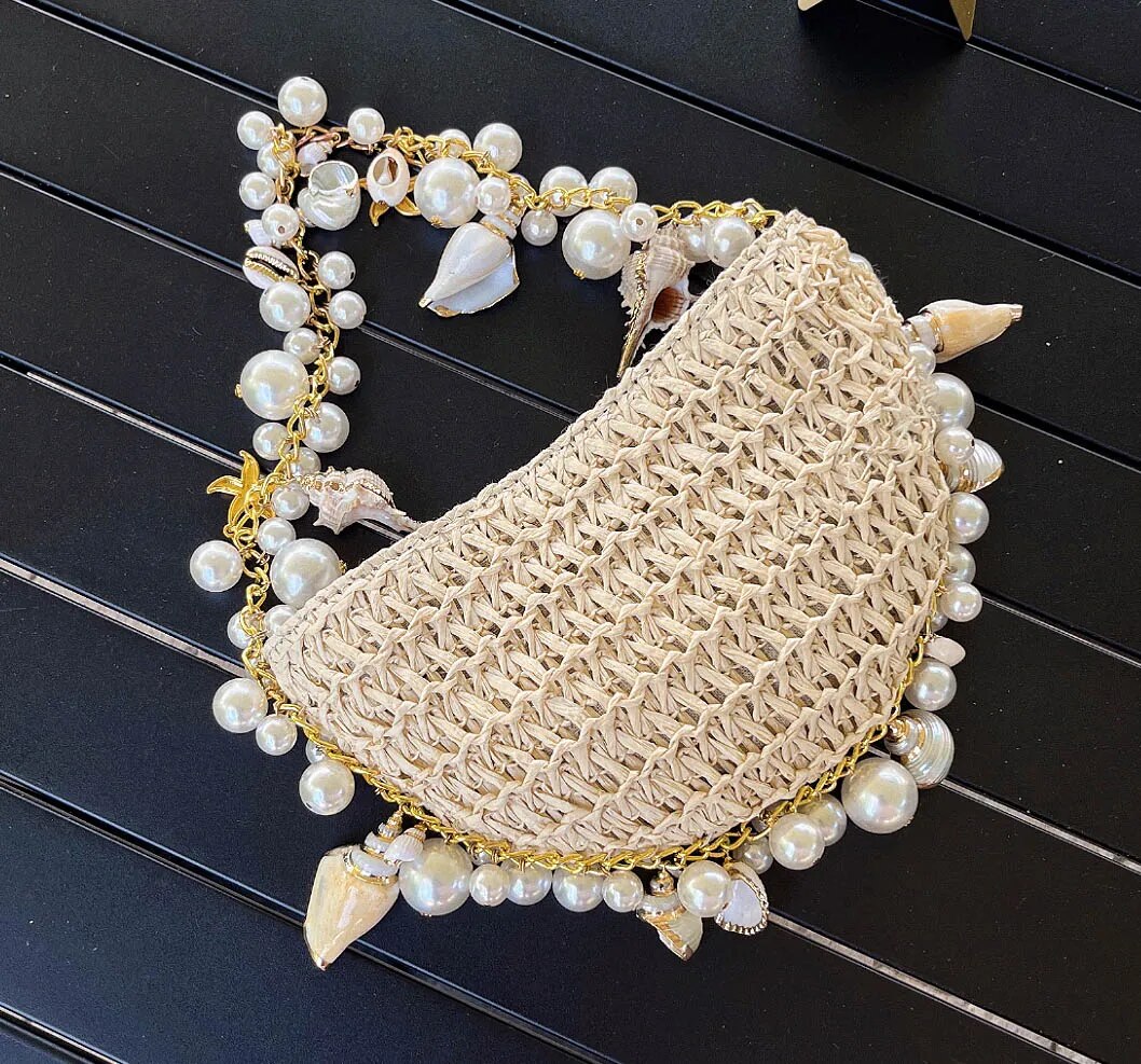 Straw Pearl and Shell Handbag | Floral Fawna