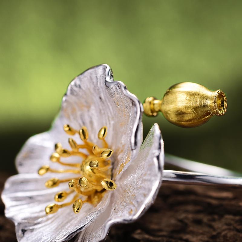 Blooming Poppy Sterling Silver Ring | Floral Fawna